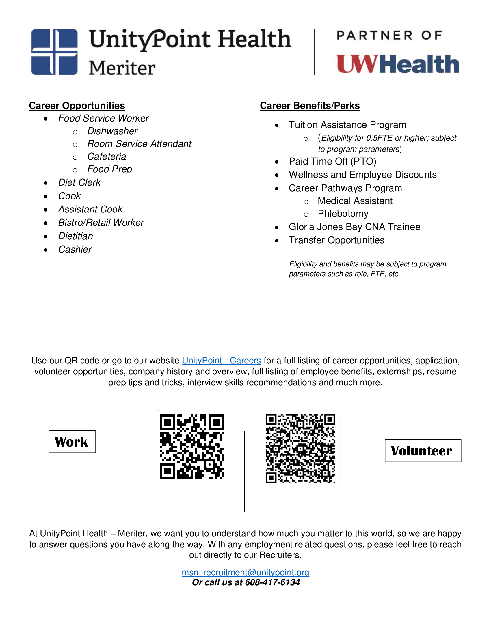 UnityPoint Health Career Opportunities – Nutritional Sciences